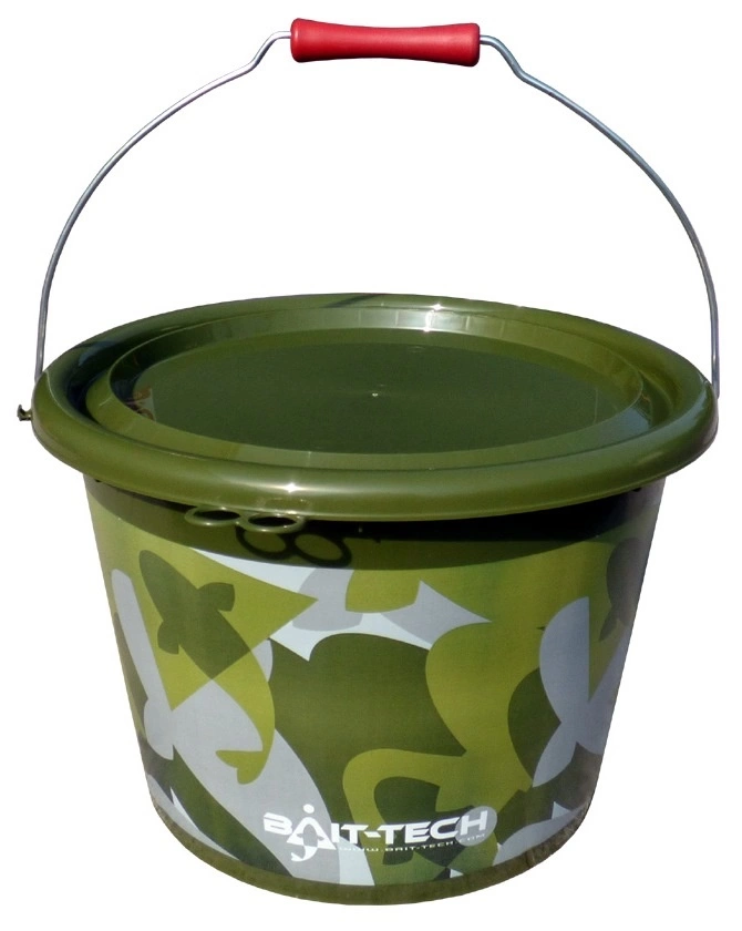 BAIT-TECH Kbelík Groundbait Bucket & Lid - Green Camo 🎣 Na Soutoku